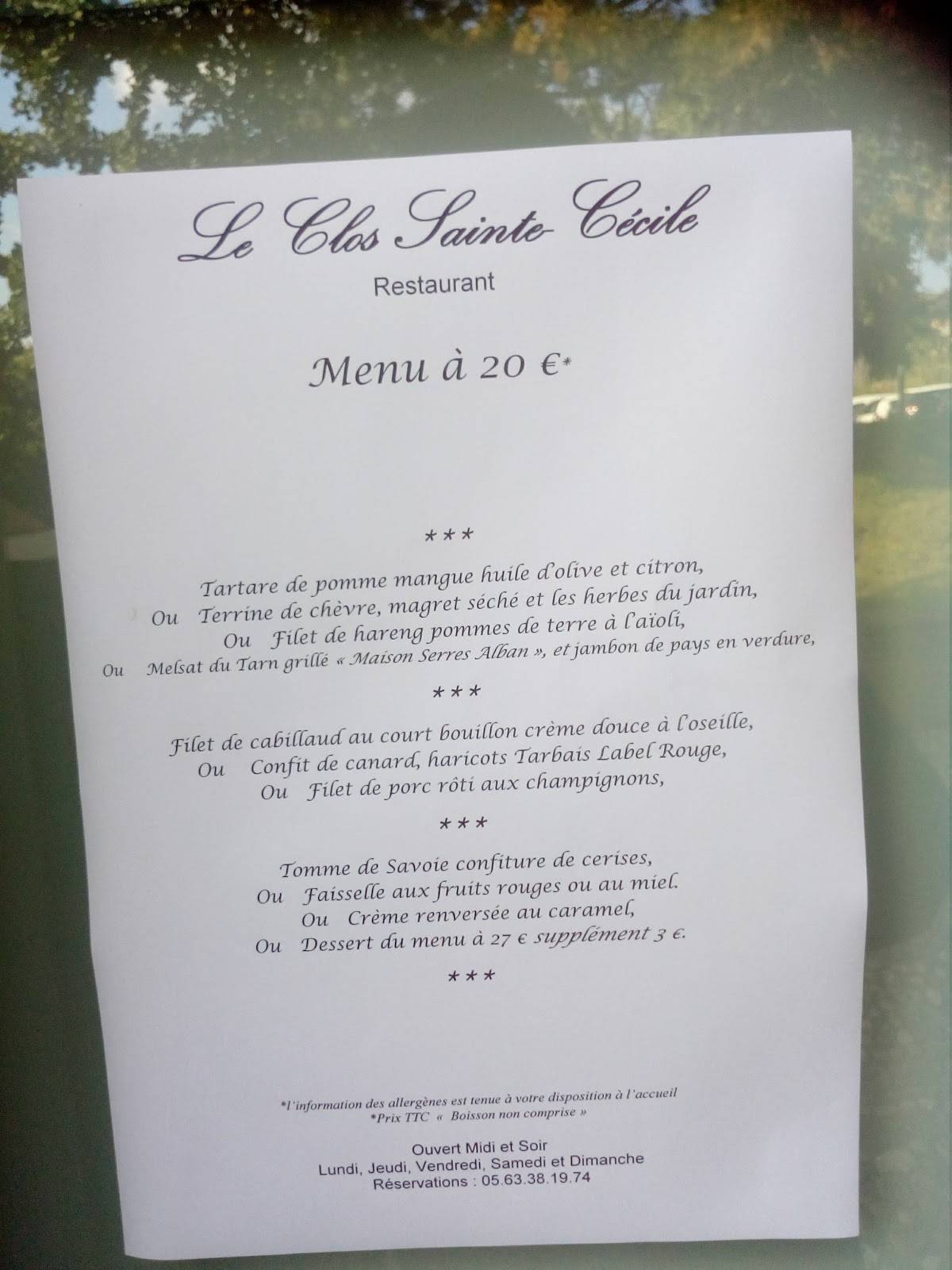 Menu au Le Clos restaurant, Albi
