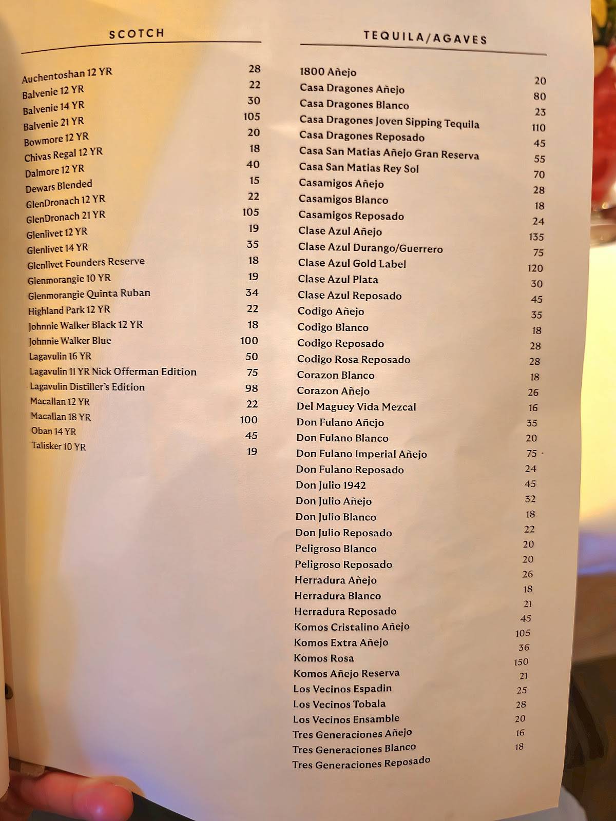 Menu at Le Colonial Naples restaurant, Naples