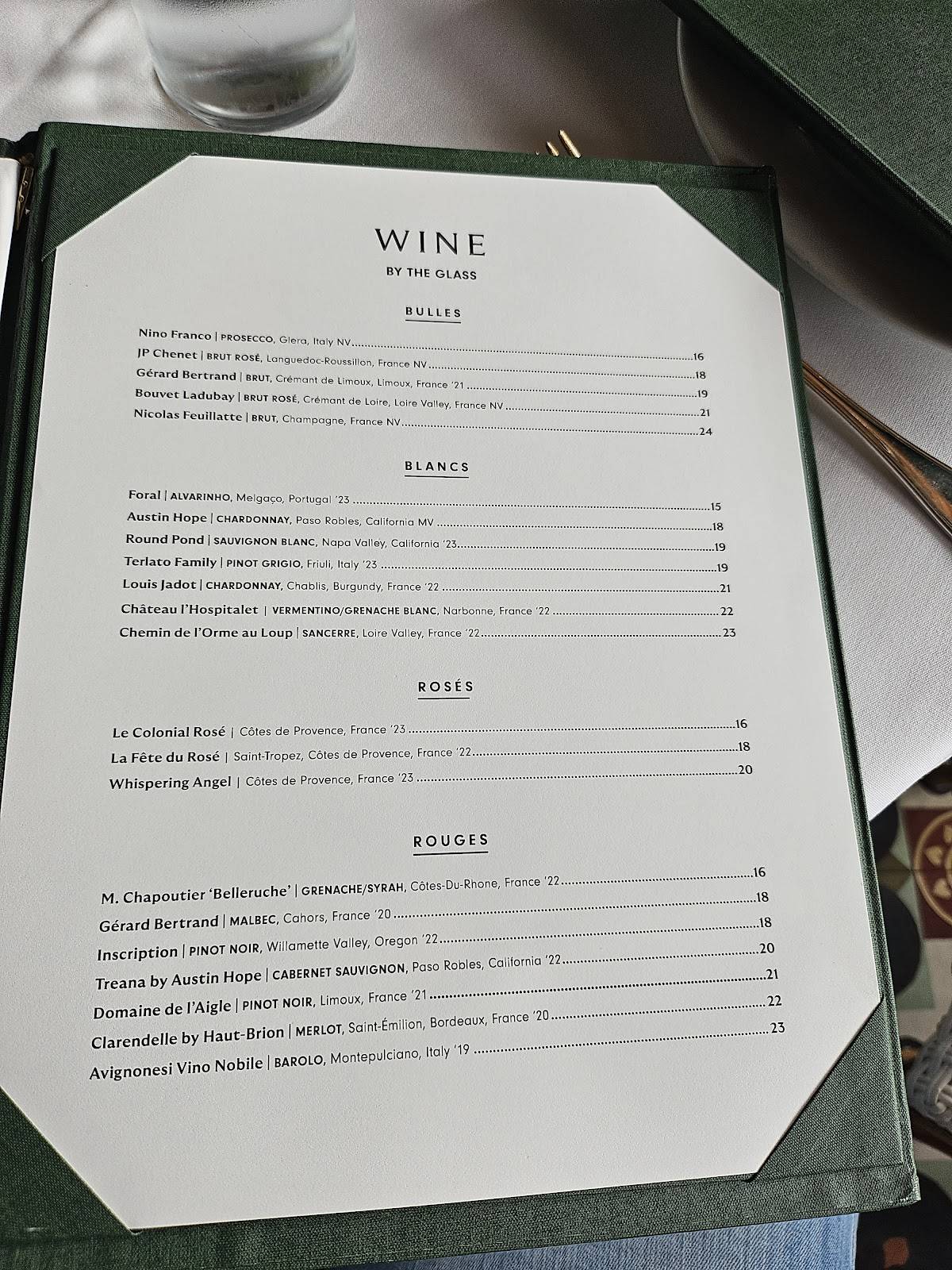 Menu at Le Colonial Naples restaurant, Naples