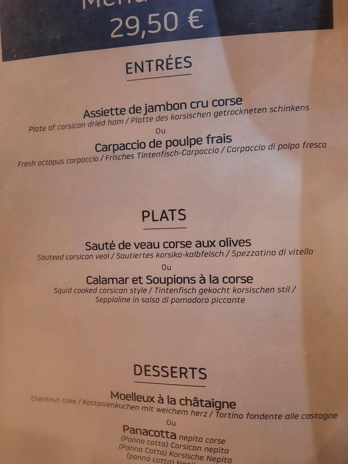 Menu au Le Grand Bleu Île-Rousse restaurant, L'Île-Rousse