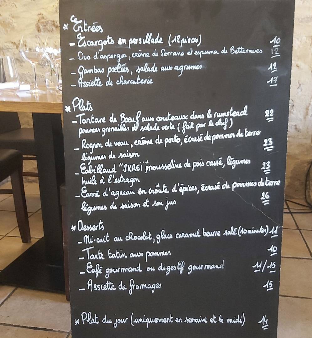 Menu au Le Grillardin restaurant, Montpellier