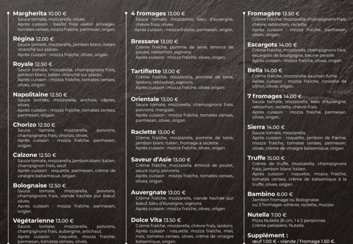 Menu au Le Léone pizzeria, Louhans