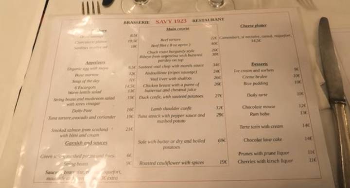 Menu au Le Paris Seize restaurant, Paris, 18 Rue des Belles Feuilles