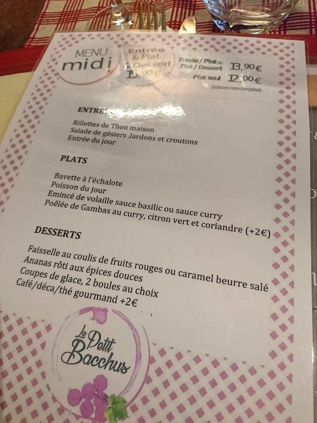 Menu au Le Petit Bacchus restaurant, Nantes, 5 Rue Beauregard