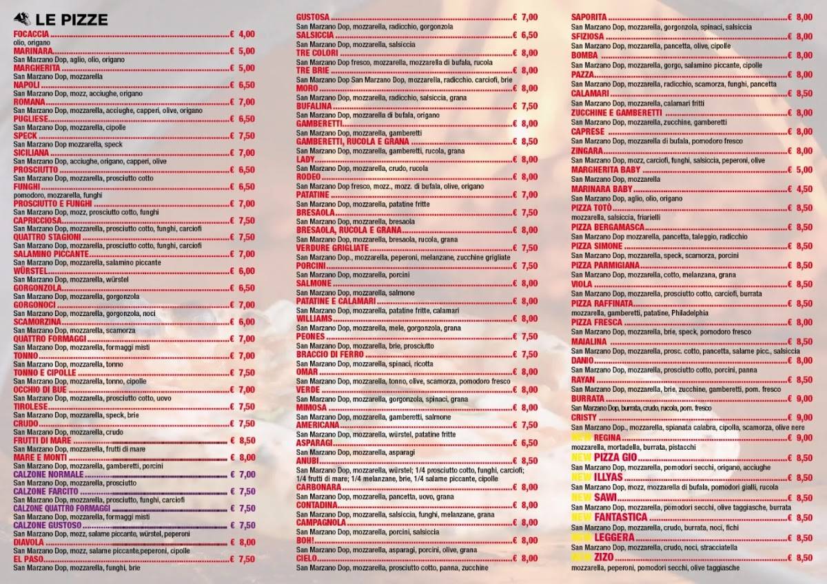 Menu da Pizzeria Pizza in Piazza, Calcio