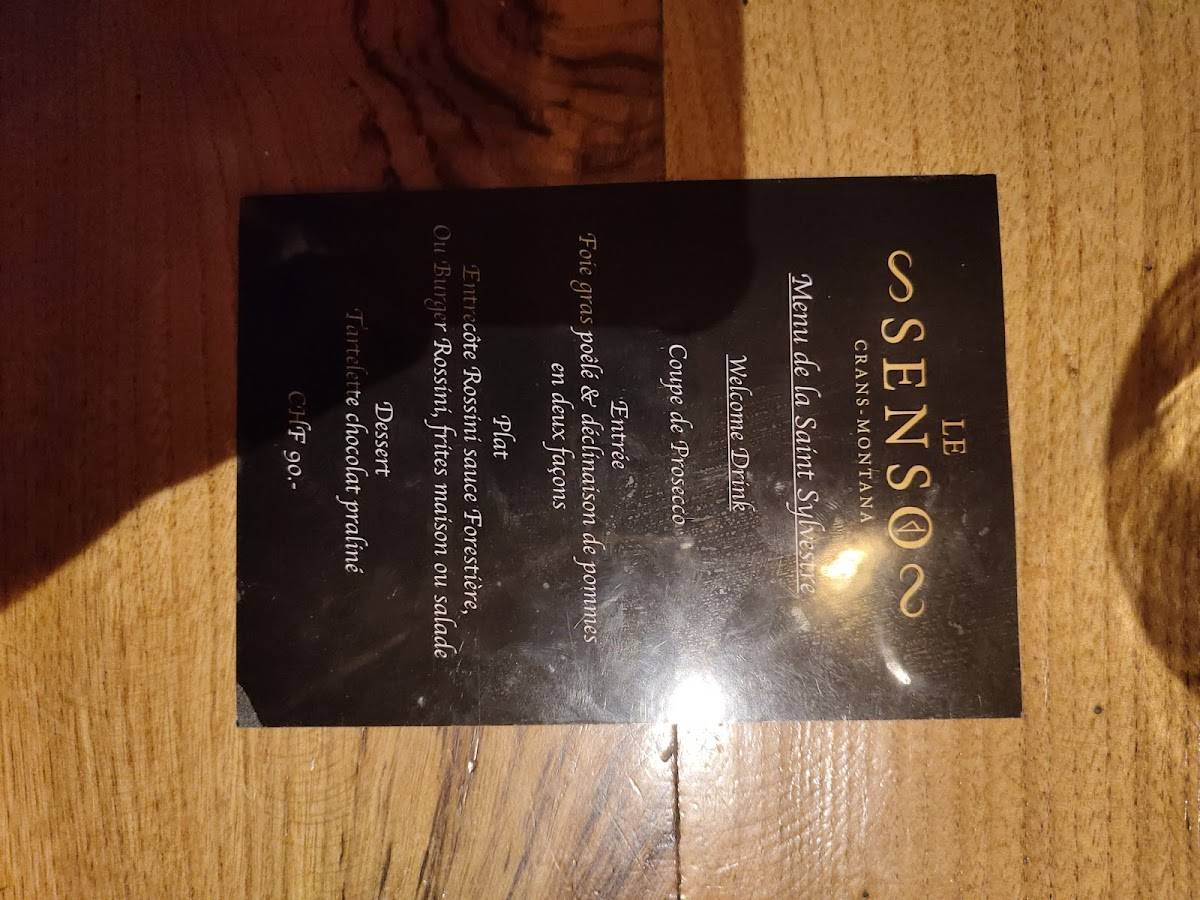 Menu at Le Senso, Crans-Montana