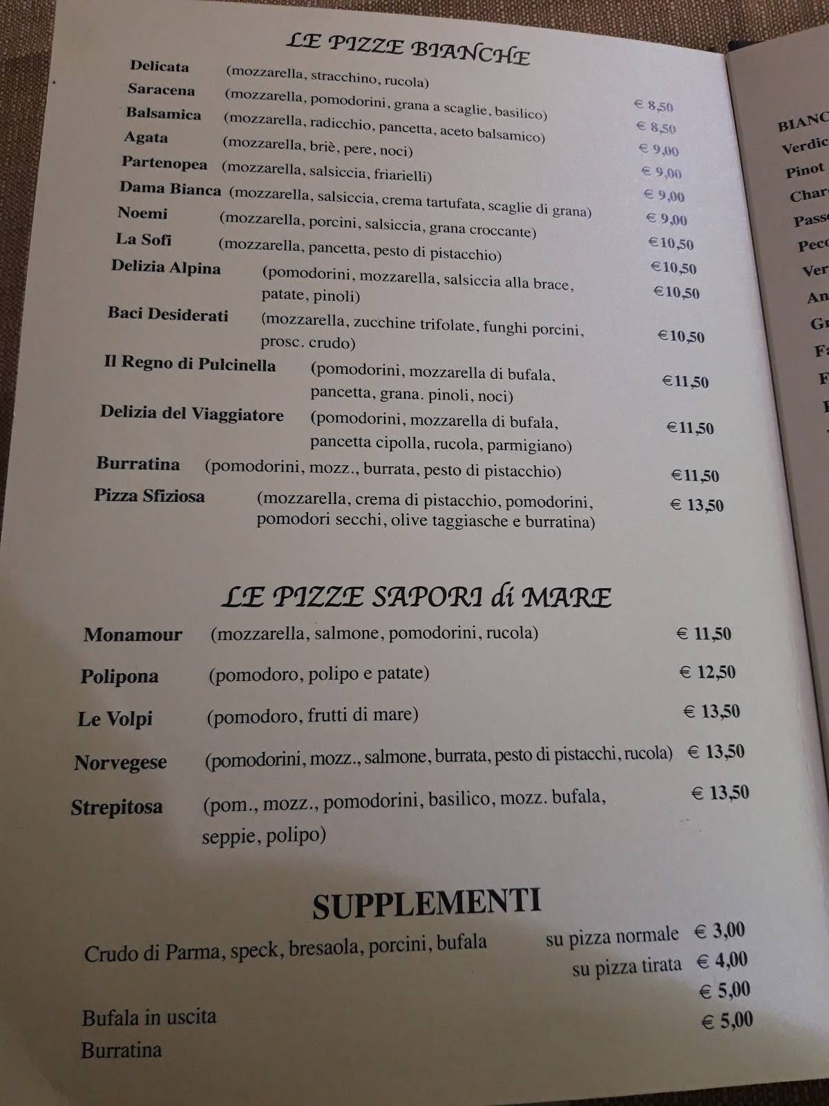 Menu da Ristorante Pizzeria Le Volpi, Bologna