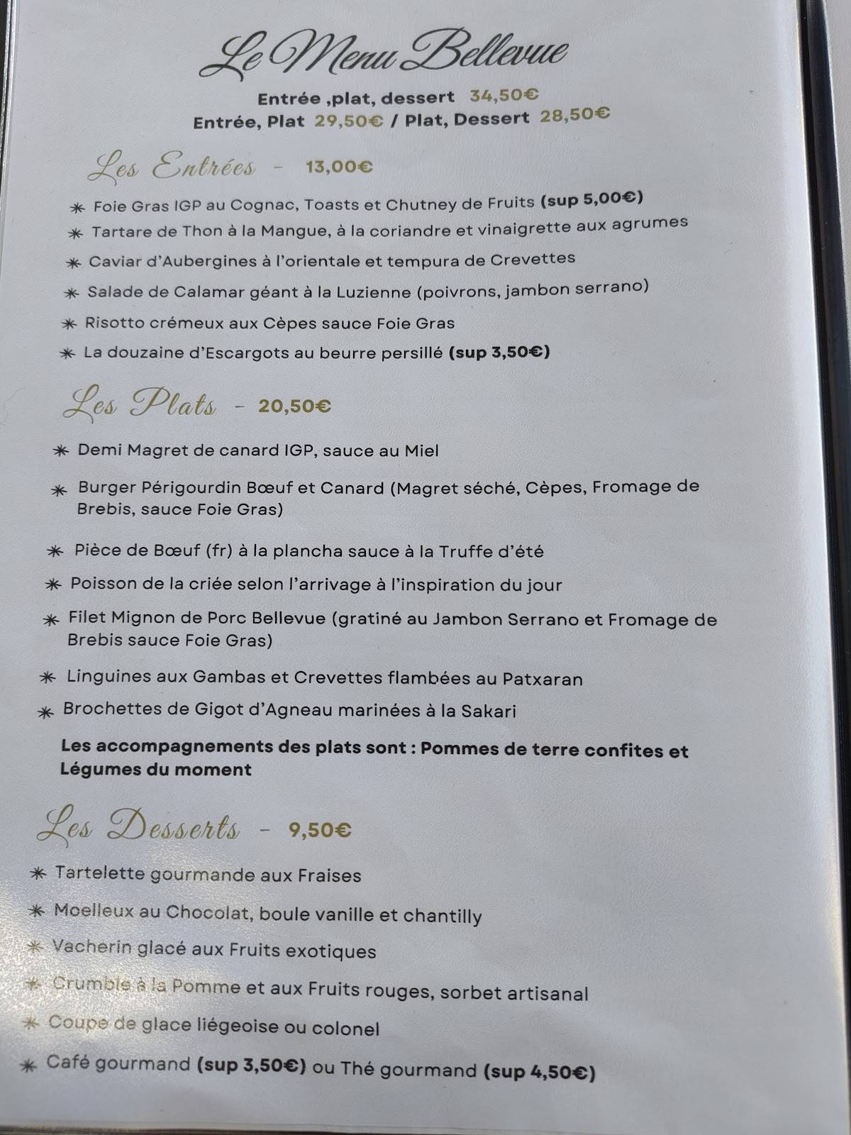 Menu au Le restaurant Bellevue, Bergerac
