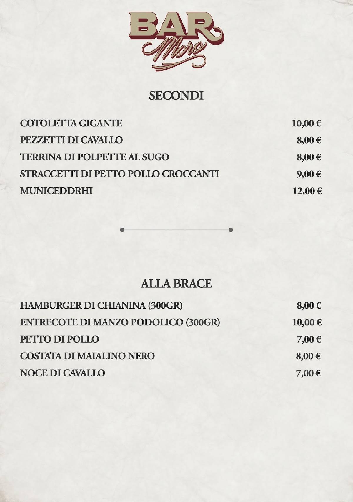Menu da Bar Moro Obelisco - Vineria con cucina tipica leccese, Lecce