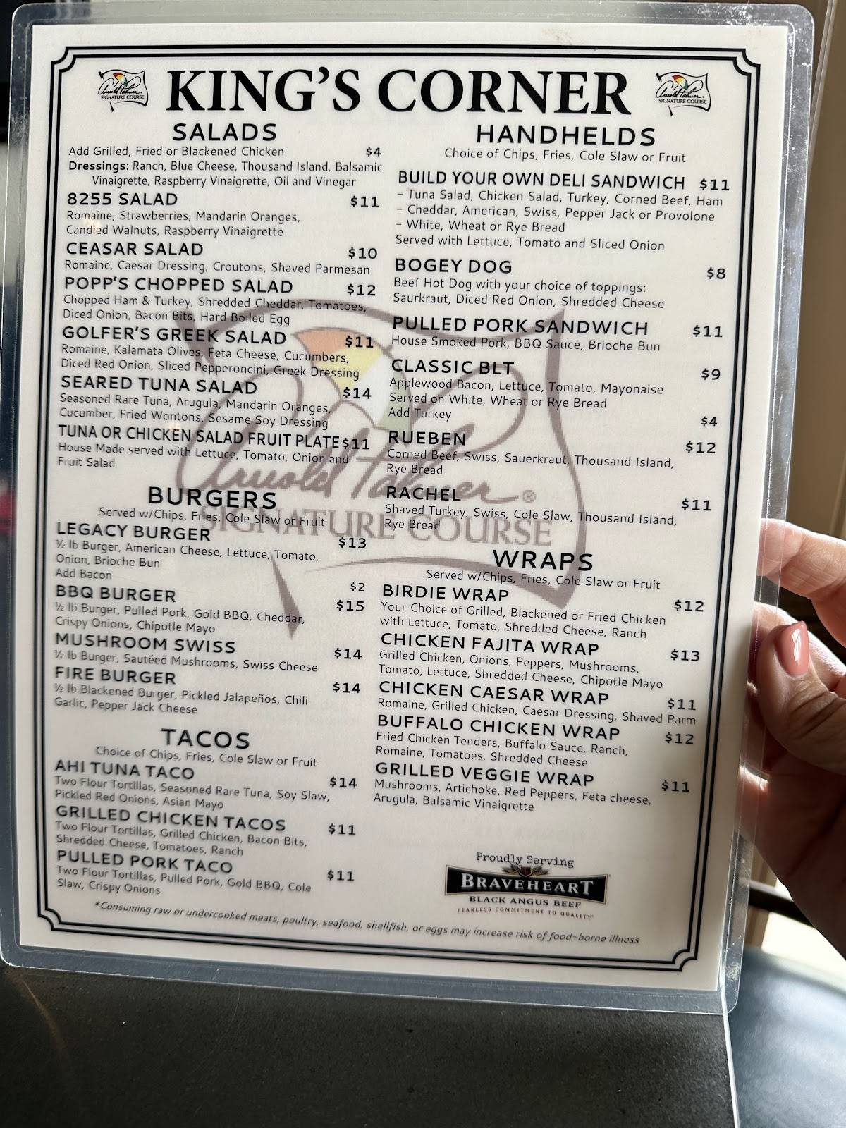 Menu at Legacy Grill restaurant, Lakewood Ranch
