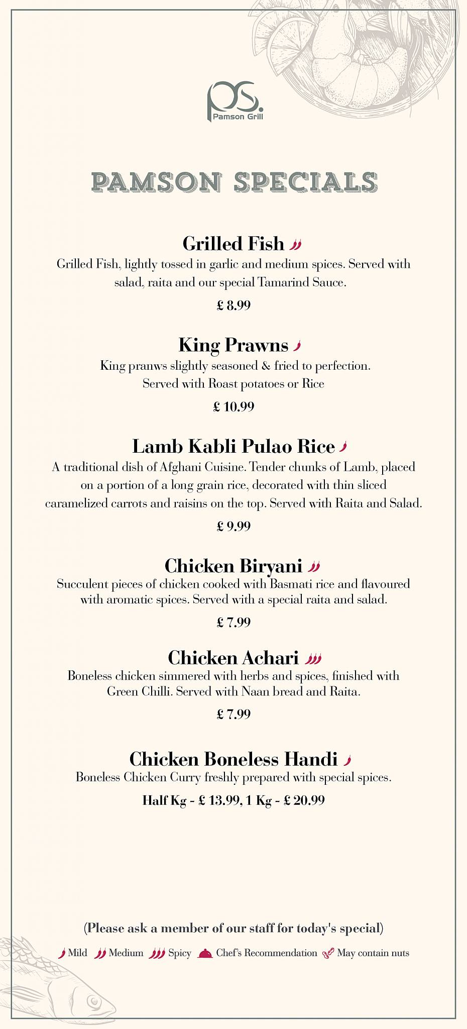 Menu at Pamson Grill restaurant, Leicester