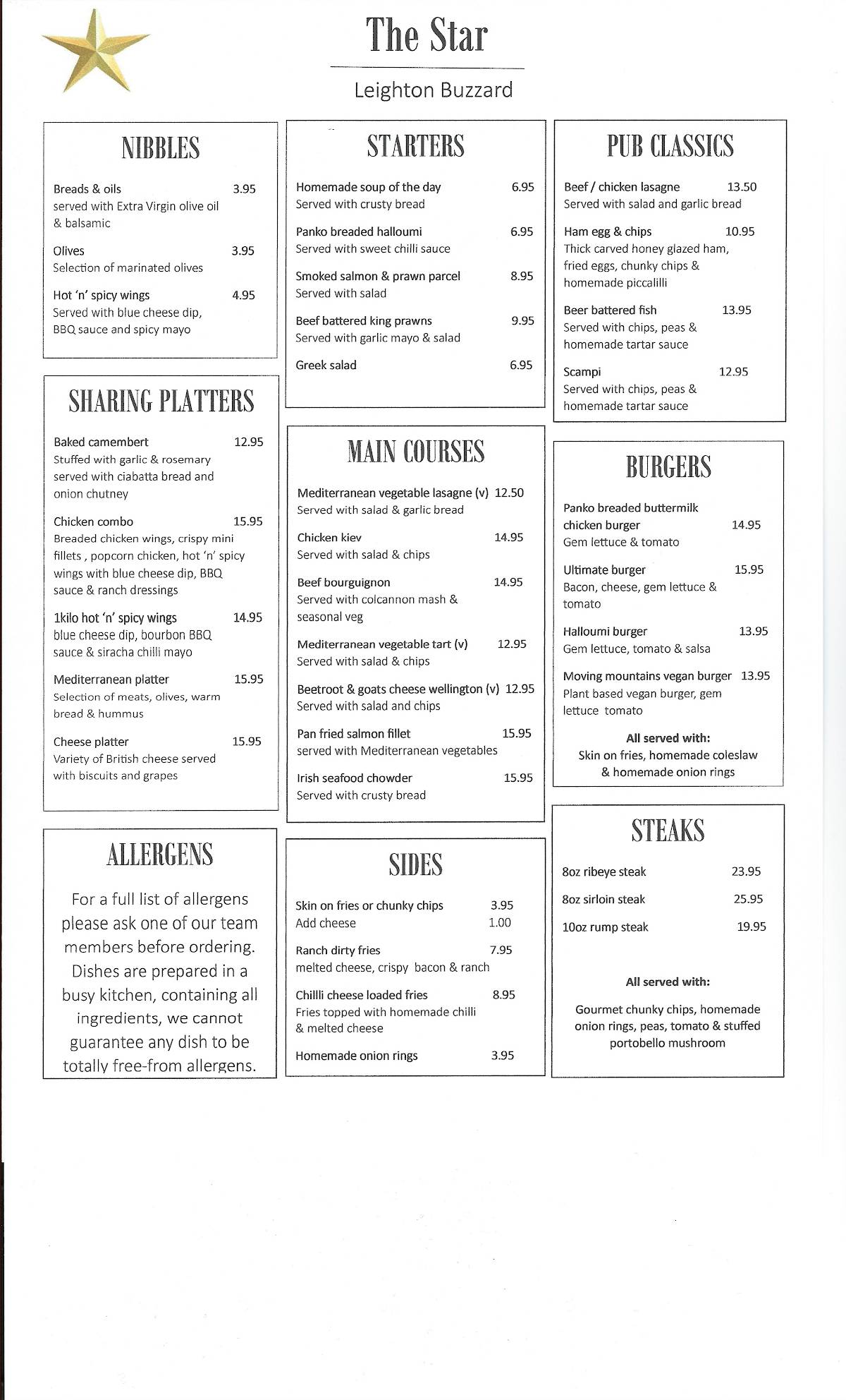 Menu at The Star Pub & Kitchen, Leighton Buzzard