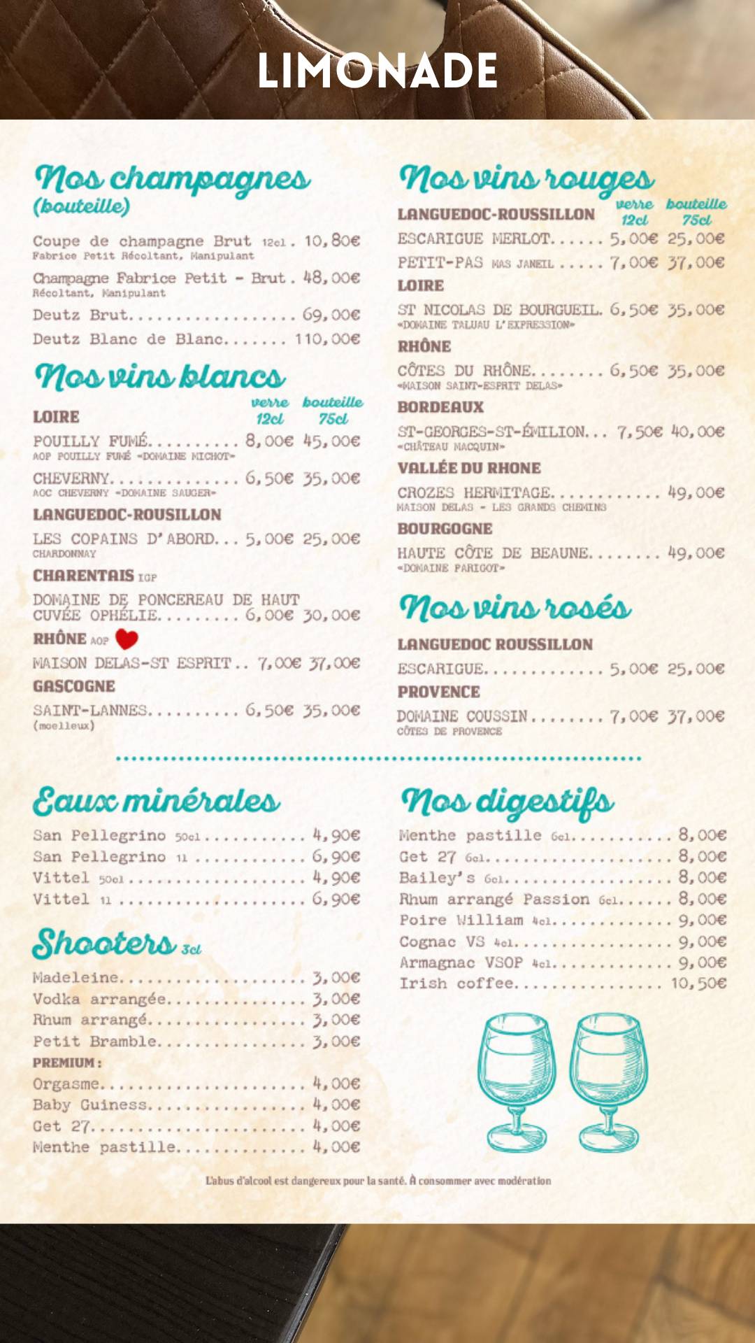 Carta del restaurante Les copains d'abord, La Rochelle