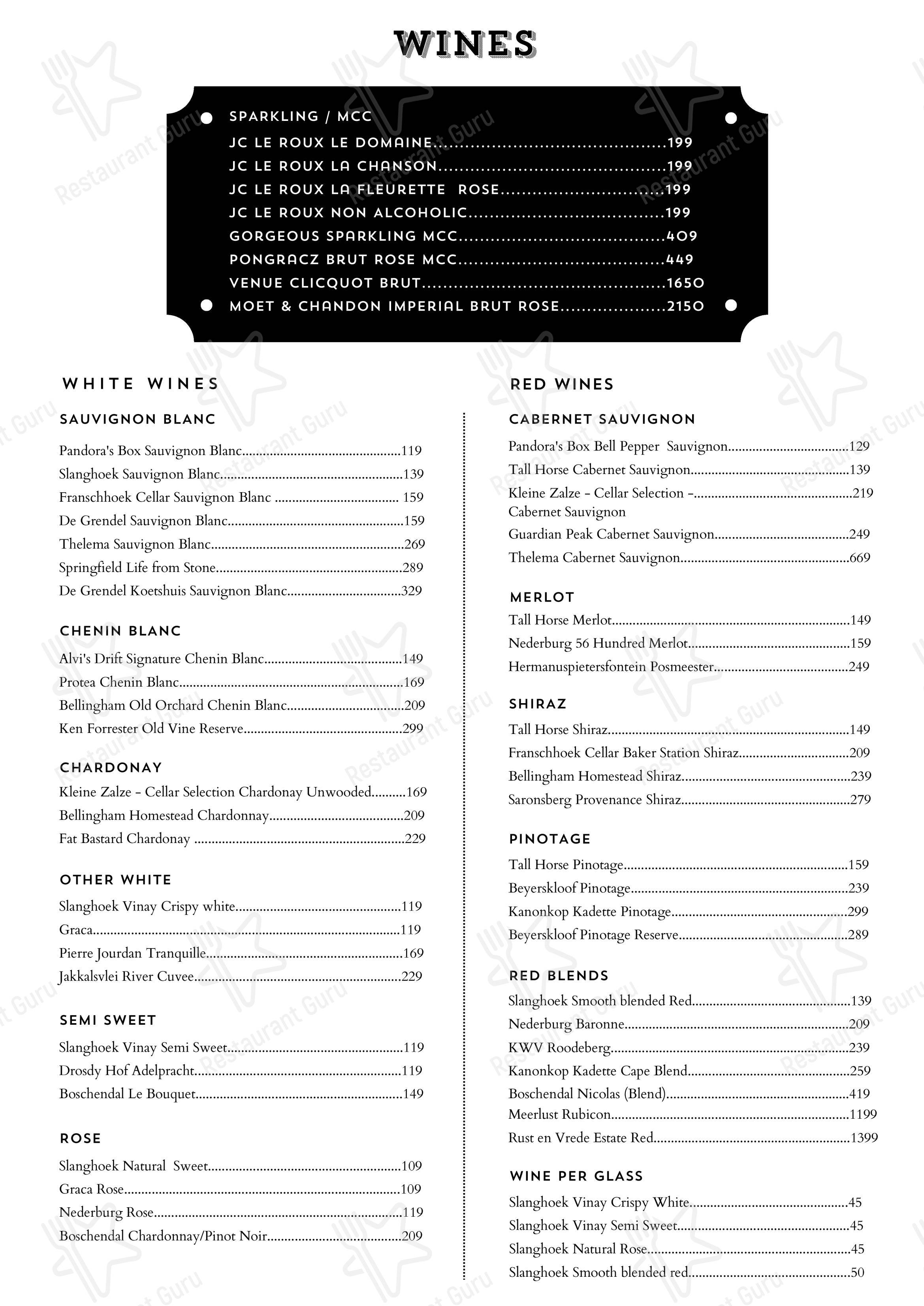 Menu at Letaba Junction restaurant, Letsitele