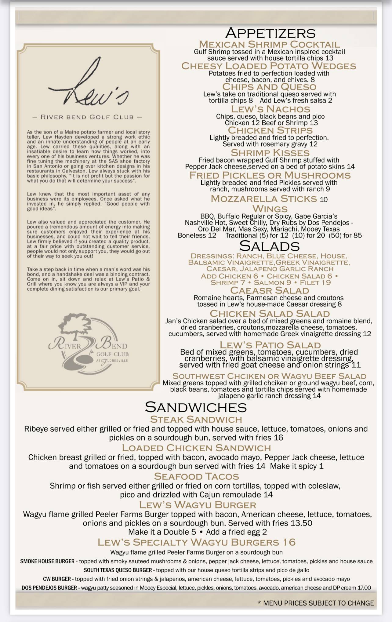 Menu at Lew's Patio & Grill - Floresville pub & bar, Floresville