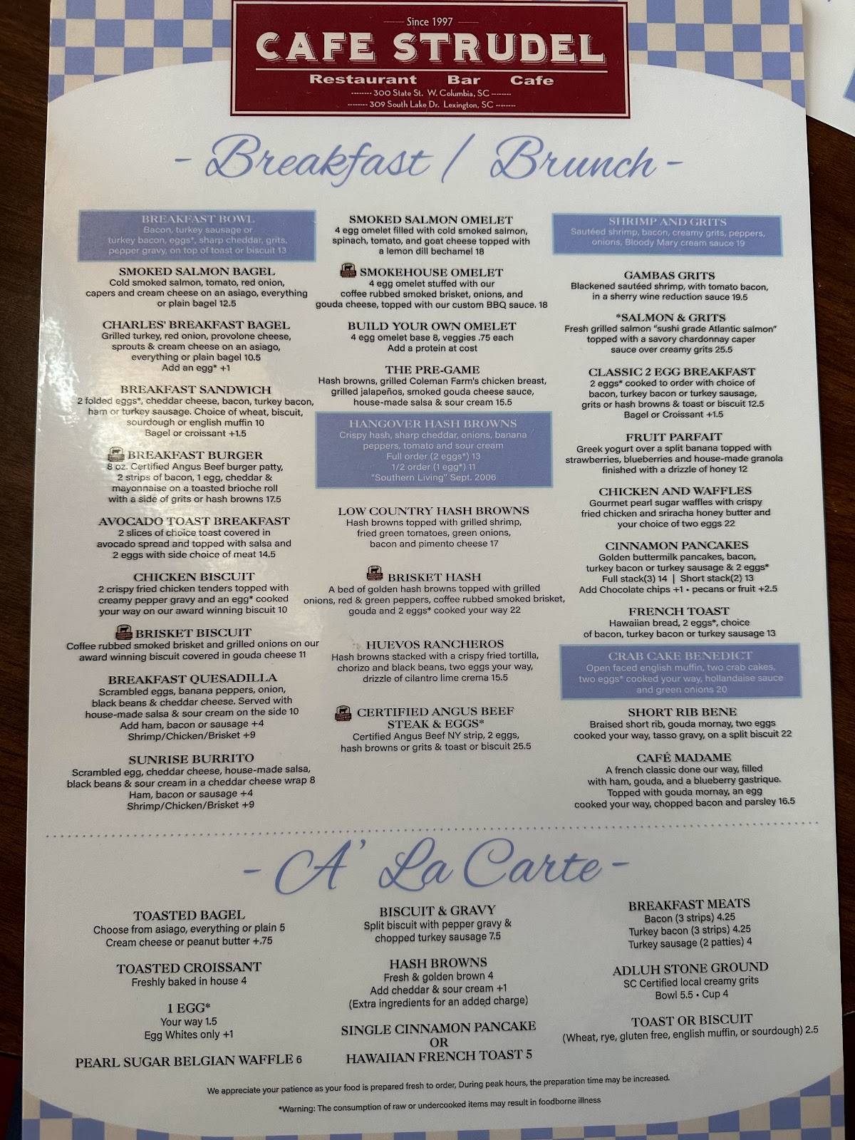 Menu at Cafe Strudel Lexington, Lexington, 309 S Lake Dr