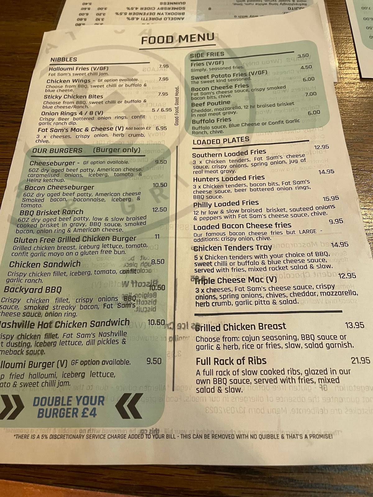 Menu at Fat Sam's Bar & Grill, Leyland