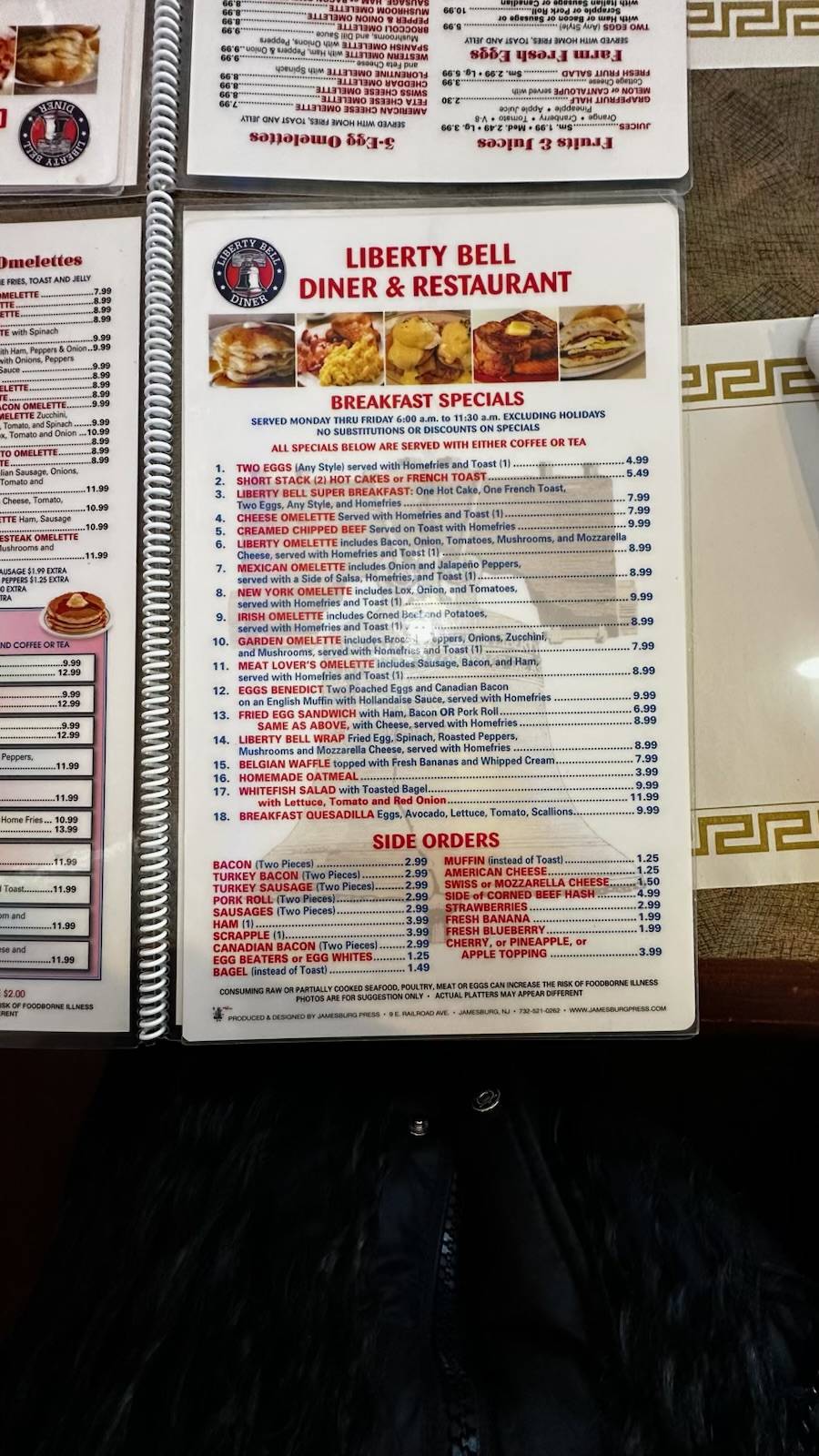 Menu at Liberty Bell Diner restaurant, Philadelphia, 8445 Frankford Ave