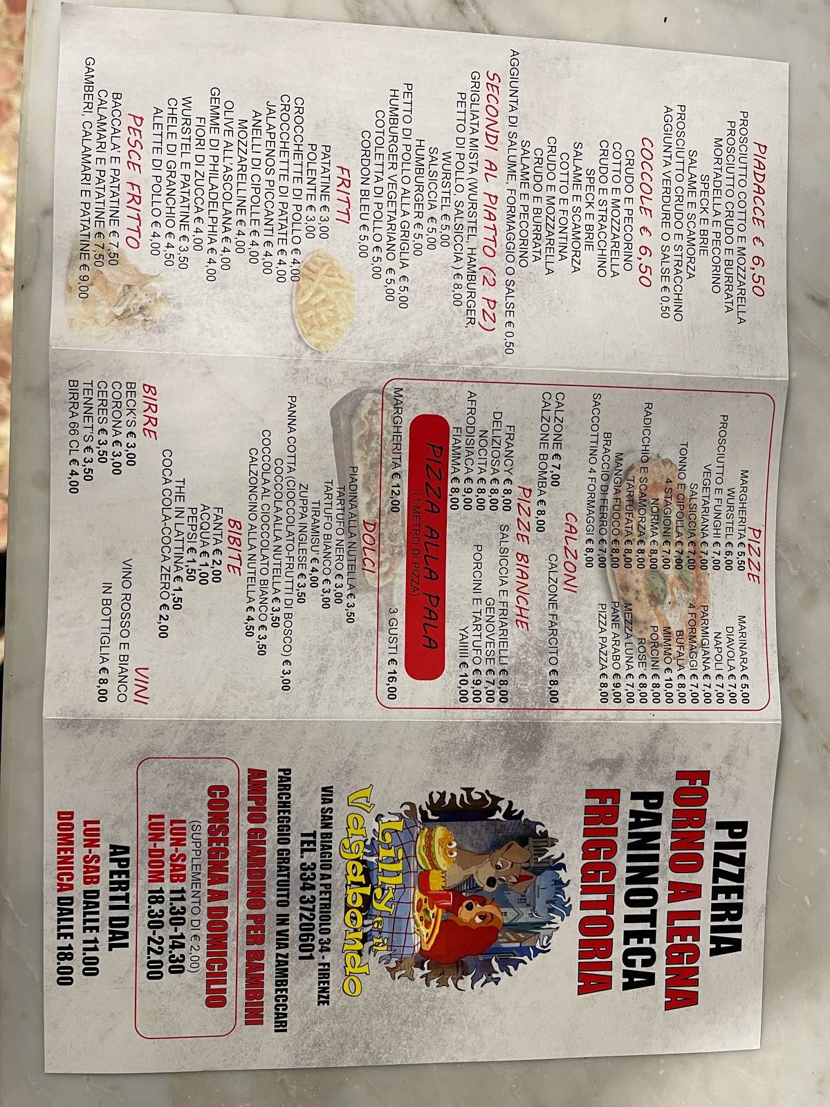 Menu da Lilly e il vagabondo ristorante, Firenze, Via S. Biagio a Petriolo