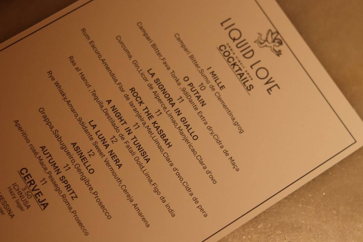 Menu at Liquid Love Cocktails and Food pub & bar, Lisbon