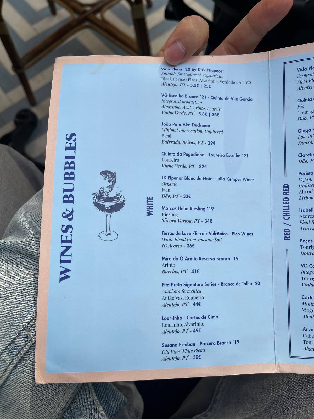 Menu at Rosamar restaurant, Lisbon
