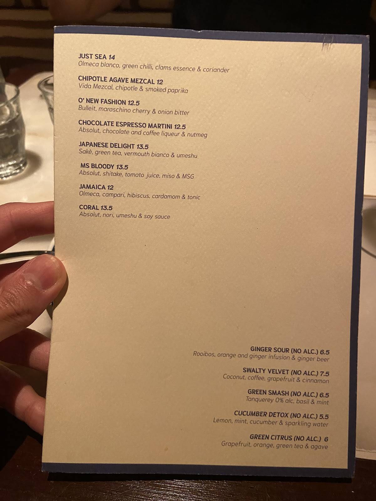Menu at Rosamar restaurant, Lisbon