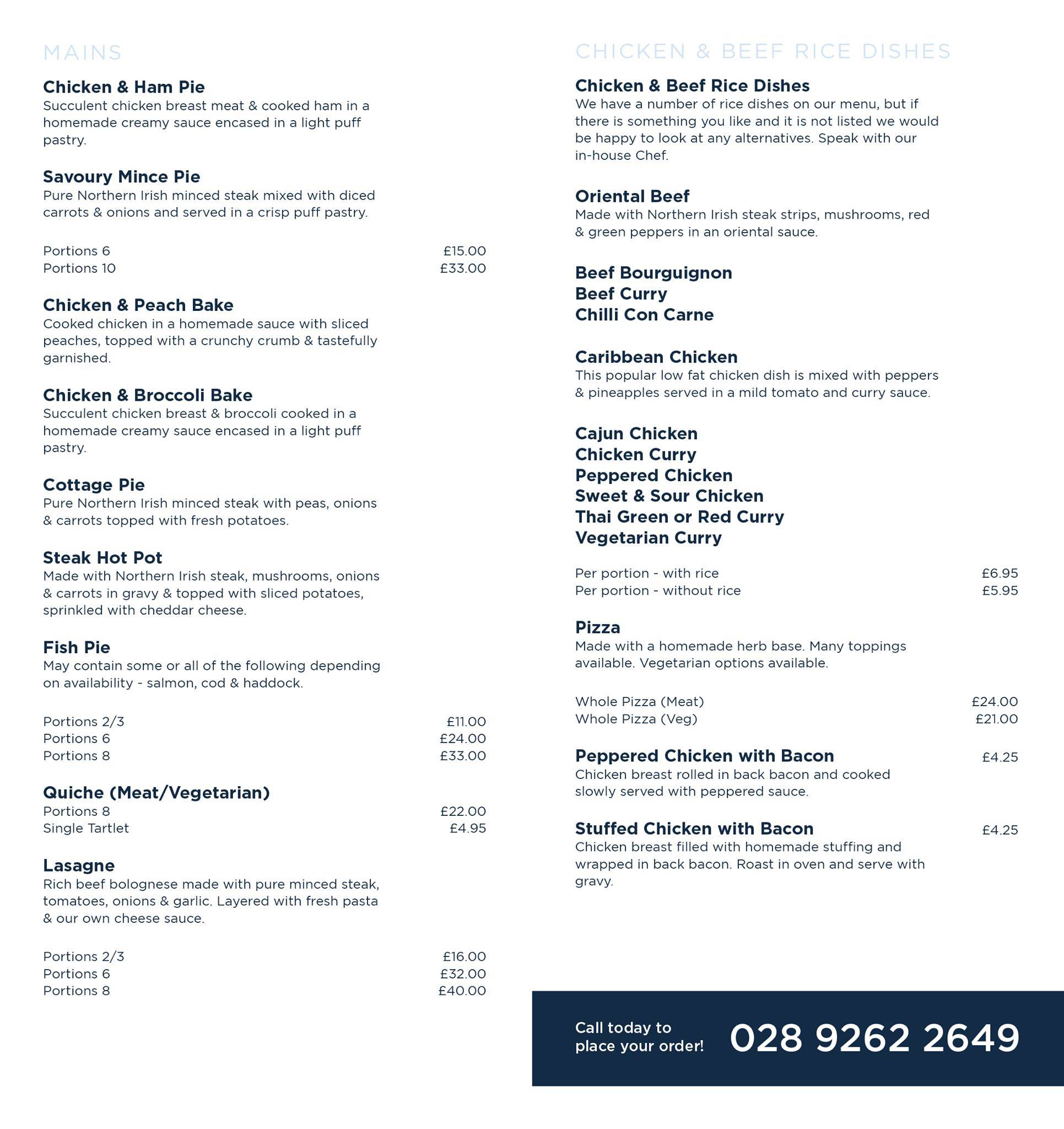 Menu at Cafe Vic-Ryn, Lisburn, House of Vic-Ryn