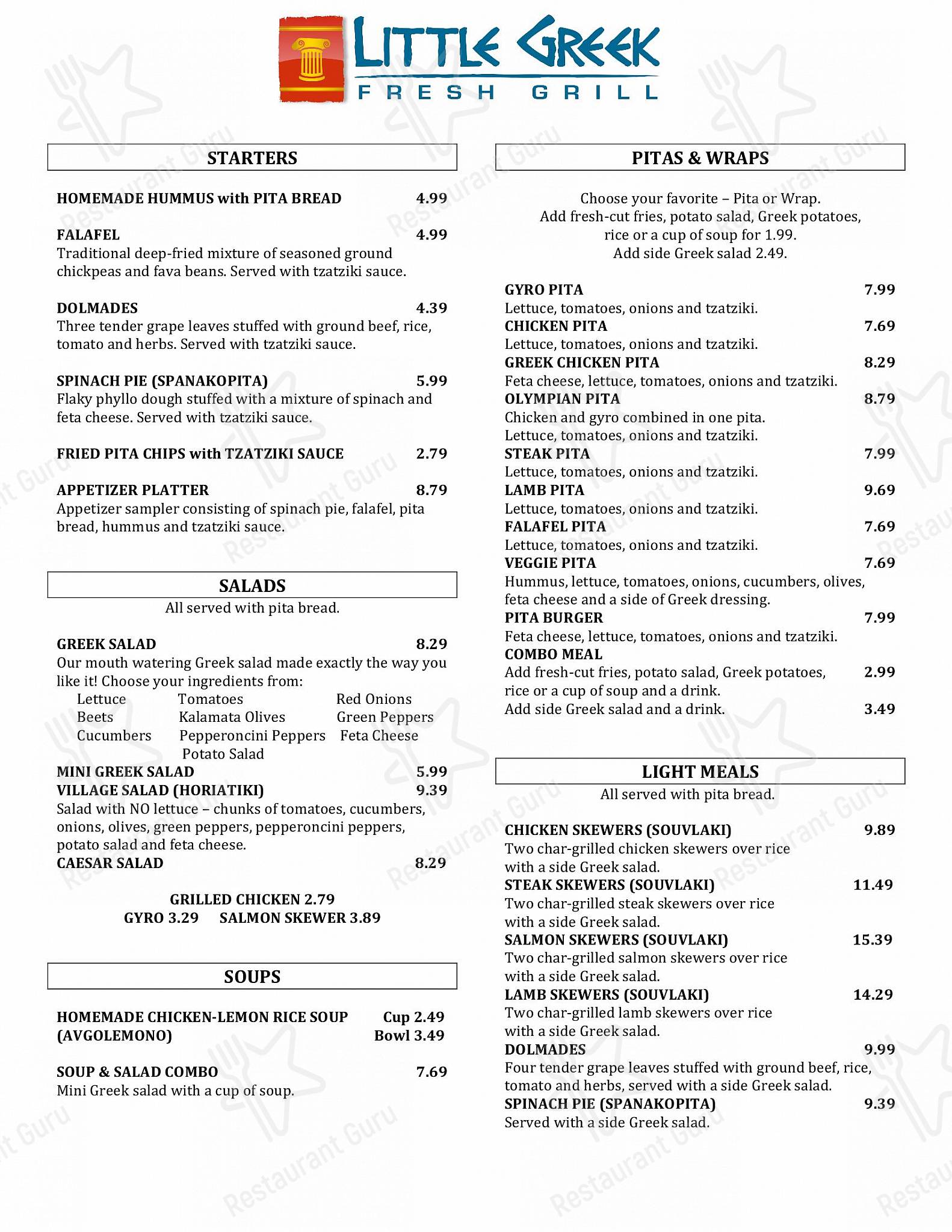 Menu at Little Greek Fresh Grill restaurant, Celebration