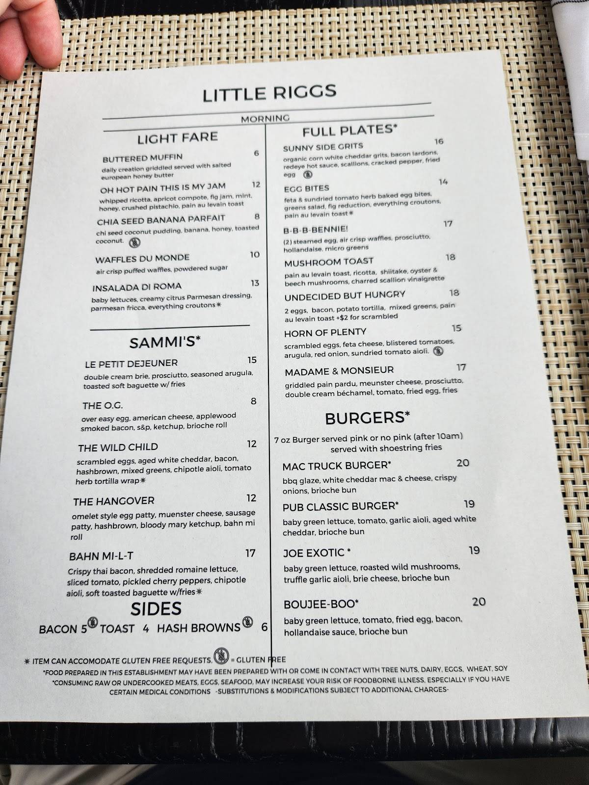 Menu at Little Riggs restaurant, Branford