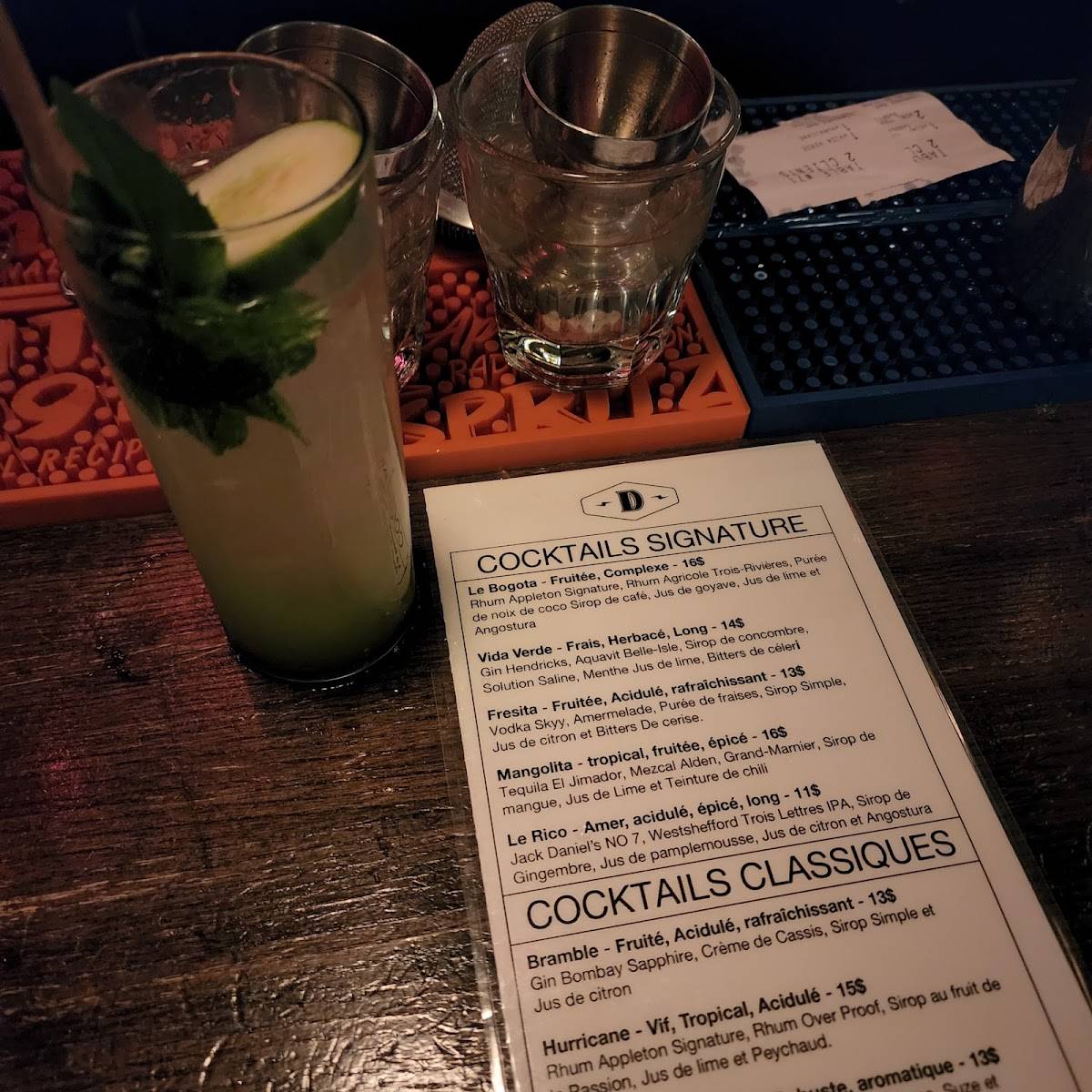 Menu at Liverpool House restaurant, Montréal