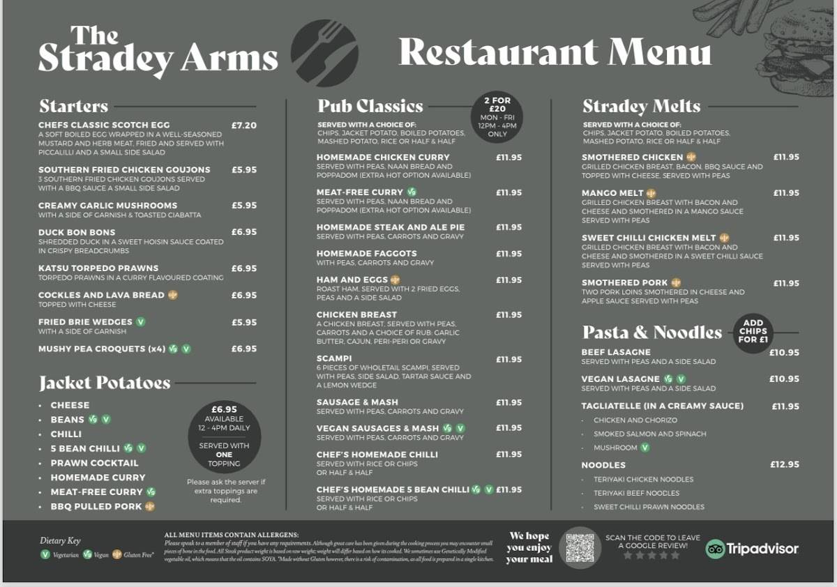 Menu at The Stradey Arms pub & bar, Llanelli