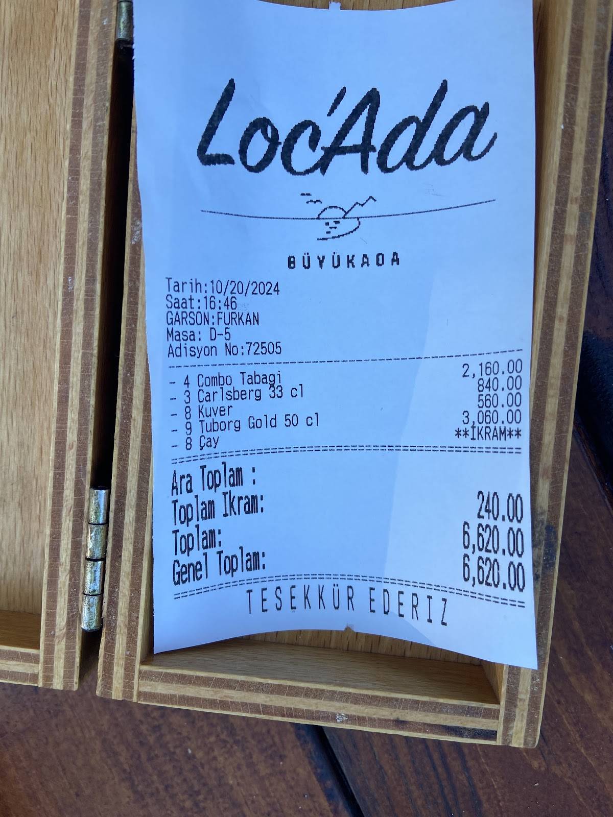 Menu at Loc'ada Büyükada, Adalar