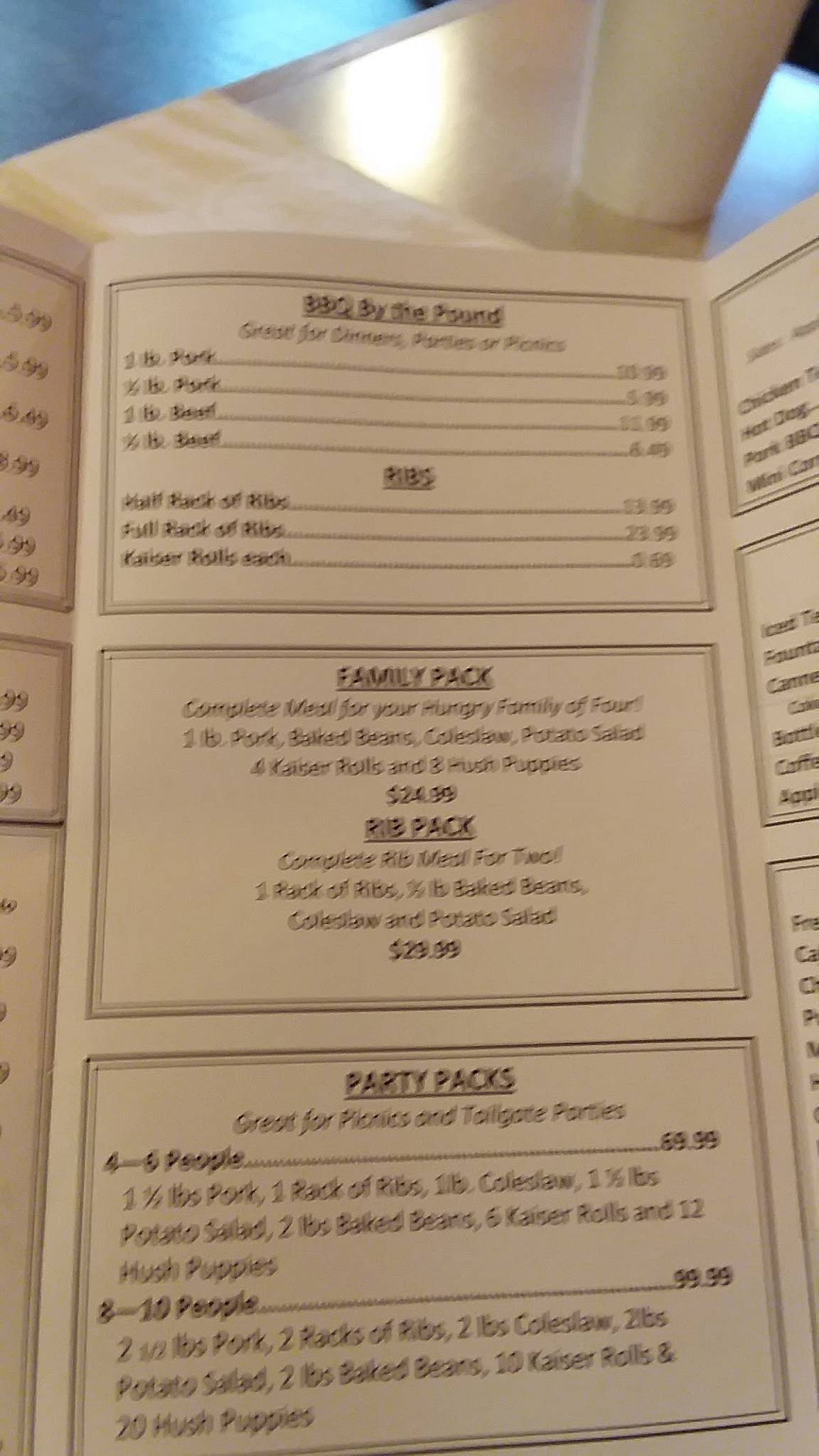 Menu at Log Cabin Barbecue, McGaheysville, Spotswood Trail
