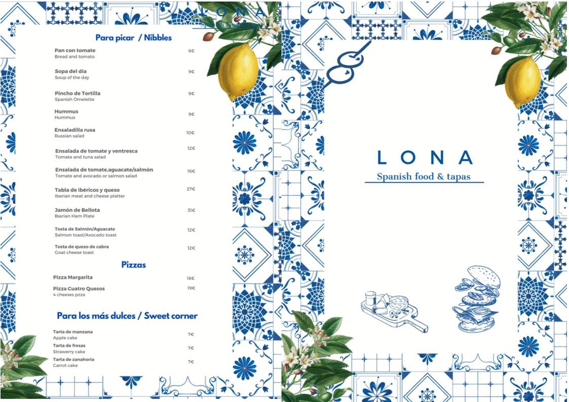 Carta del restaurante Lona, Madrid