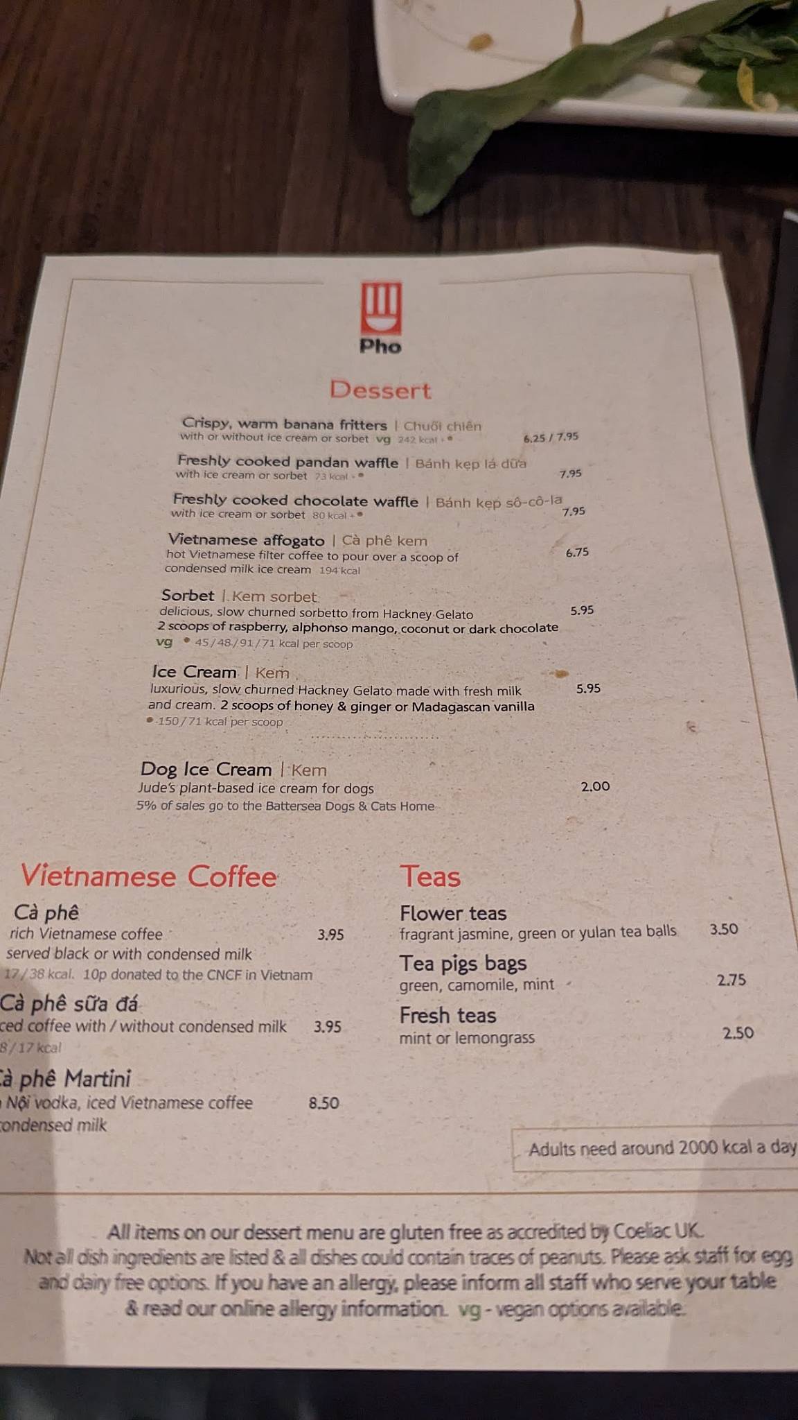 Menu at Pho Baker street restaurant, London, 102 Baker St
