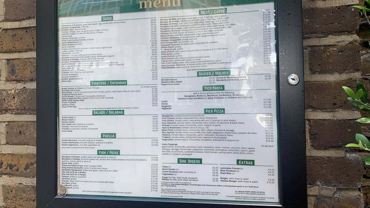 Menu at Pico Bar & Grill, London