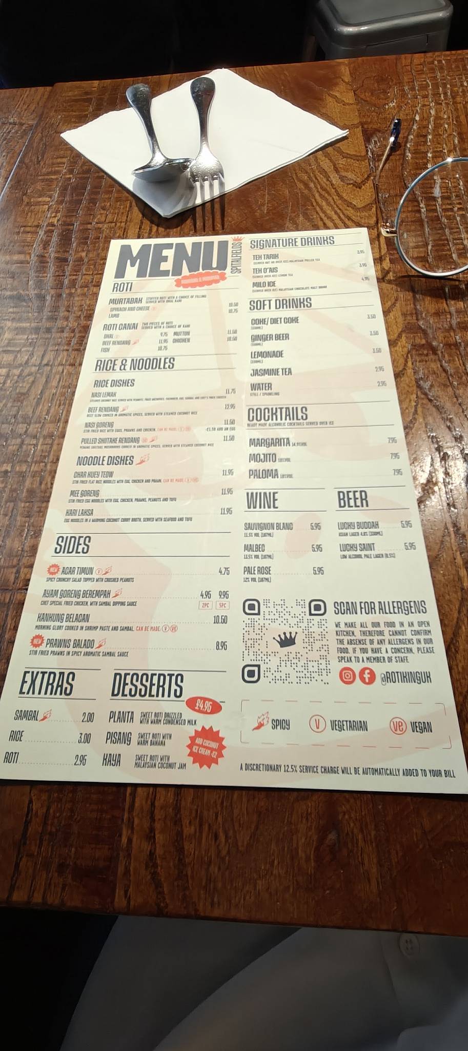 Menu at Roti King Spitalfields restaurant, London