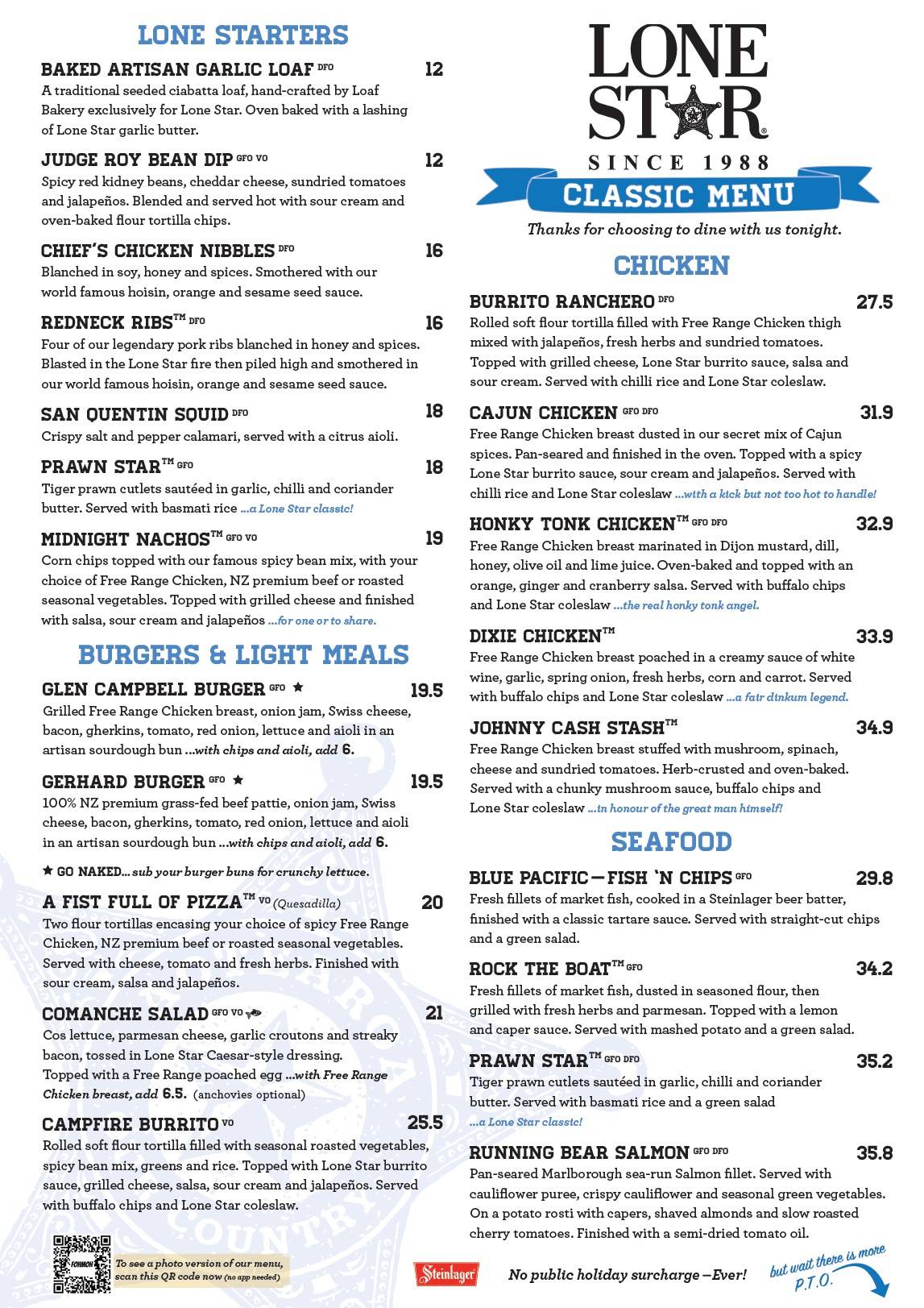 Menu at Lone Star Cafe & Bar, Pukekohe, 8 Massey Ave