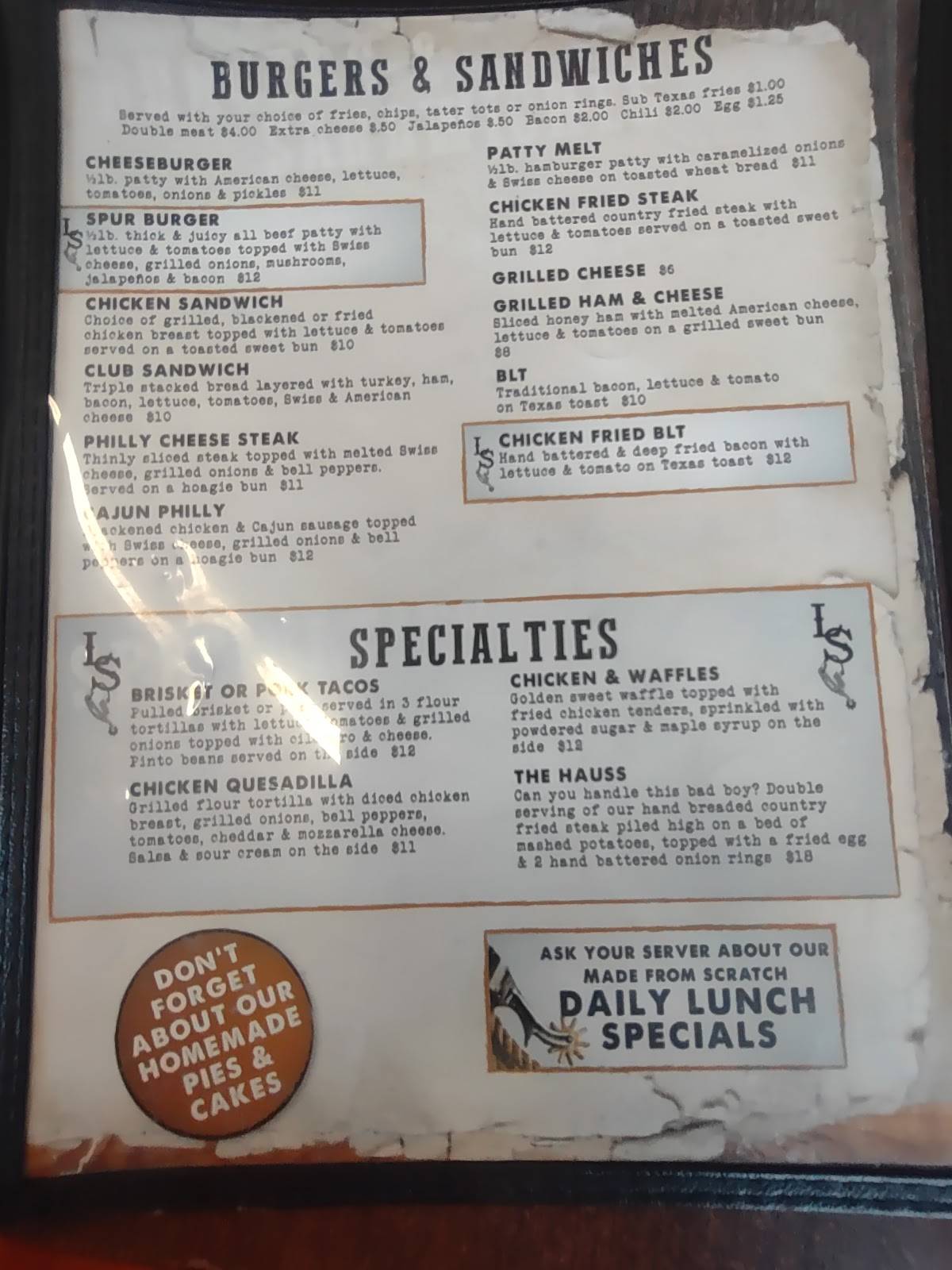 Menu at Lonesome Spur Cafe & Catering, Justin