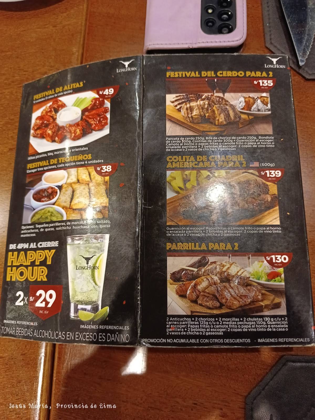 Carta del restaurante LongHorn Grill & Drinks - Salaverry, Jesus Maria ...