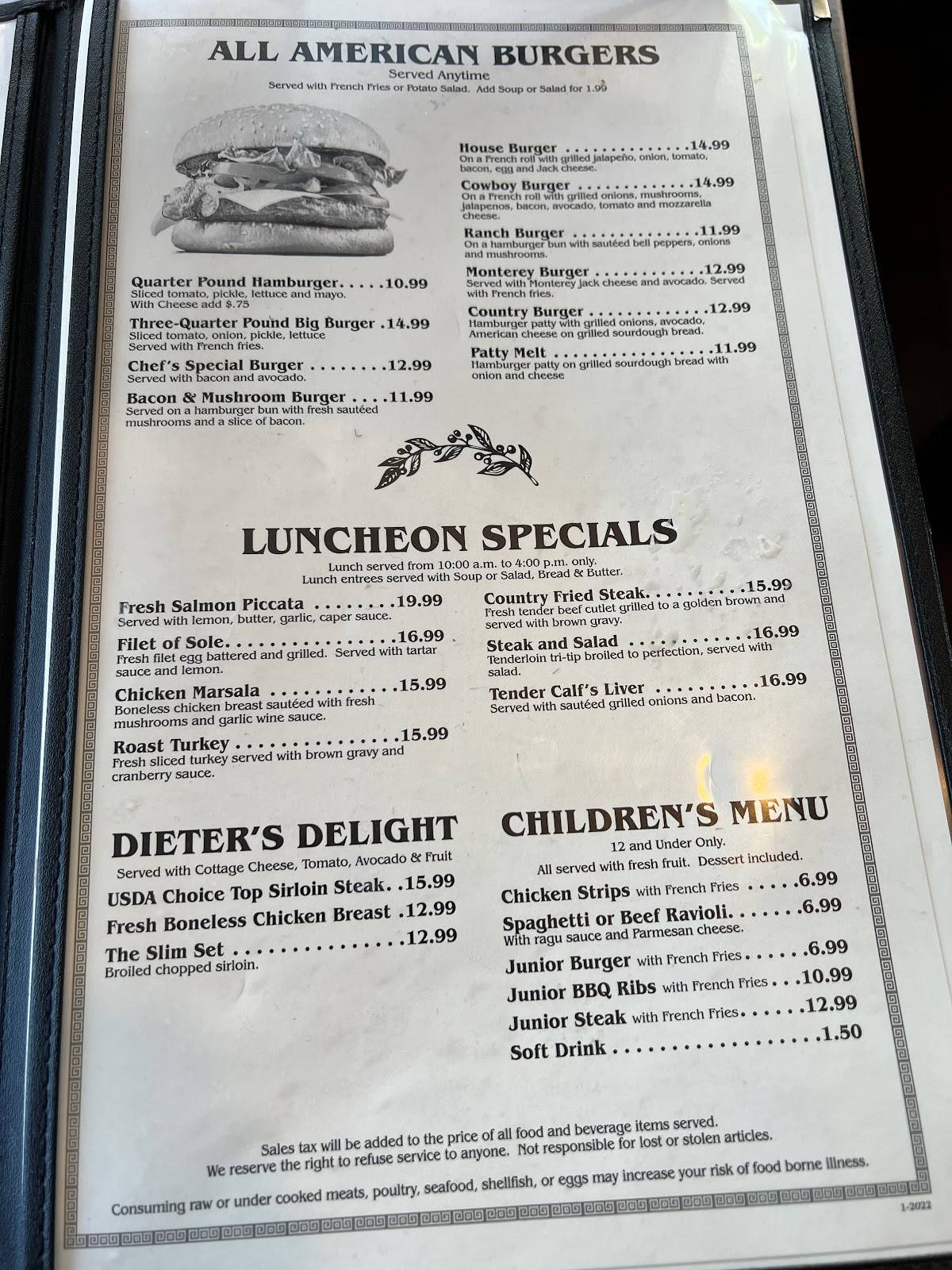 Menu at Longhouse Restaurant, Gilroy, Monterey Hwy