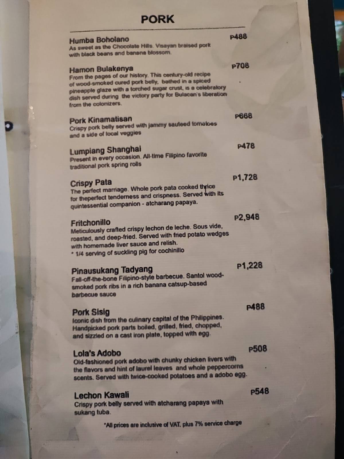 Menu at Lore by Chef Tatung restaurant, Taguig