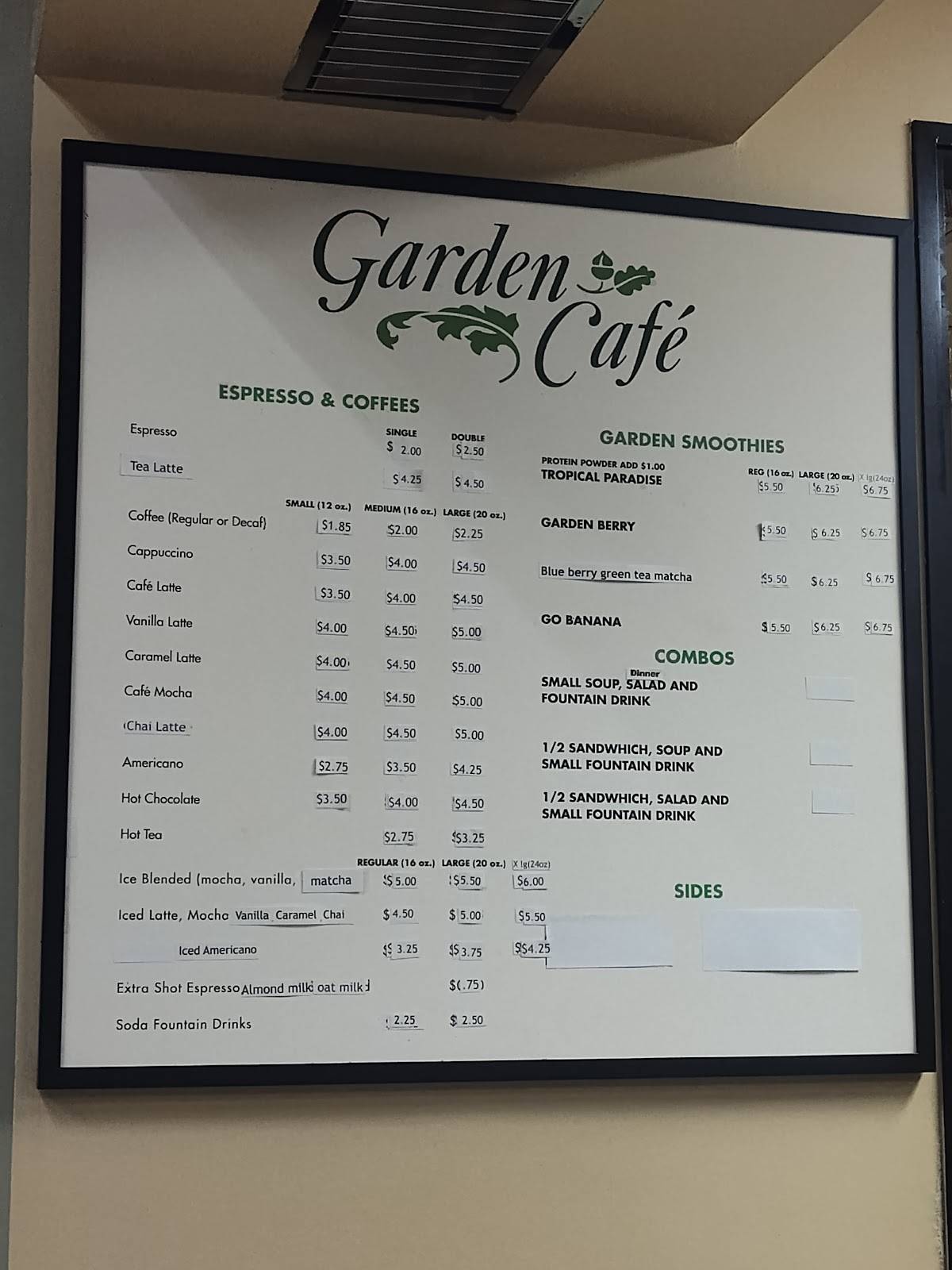 Menu at Garden Cafe, Los Angeles, S Bundy Dr # 150