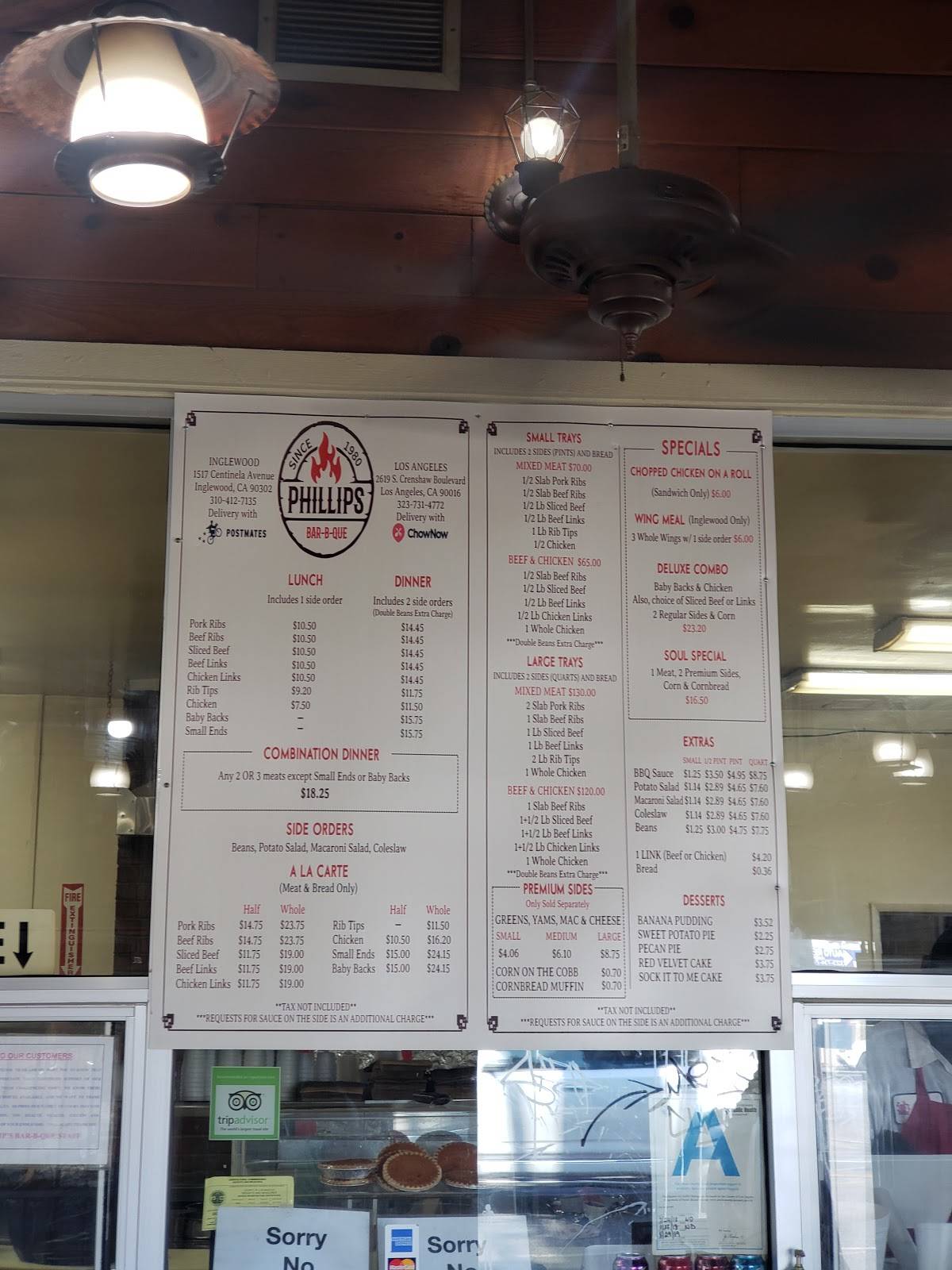 Menu at Phillips Bar-B-Que, Los Angeles, Crenshaw Blvd