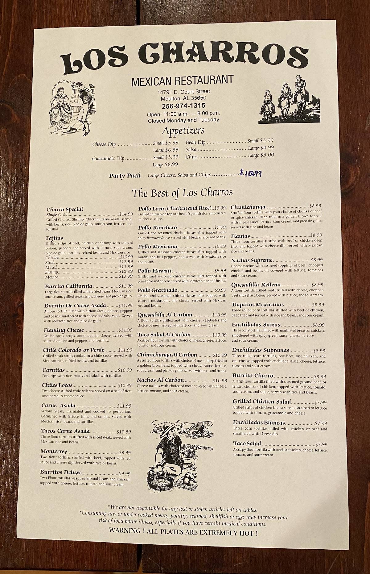 Menu at Los Charros Mexican Restaurant, Moulton, Court St