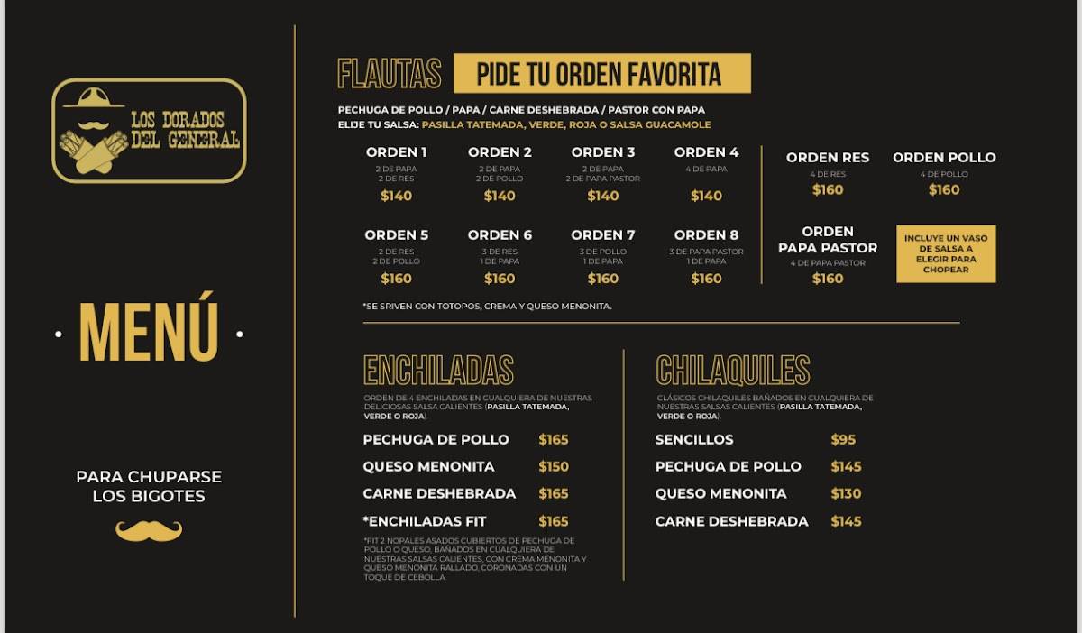 Menu at Los Dorados del General restaurant, Chihuahua