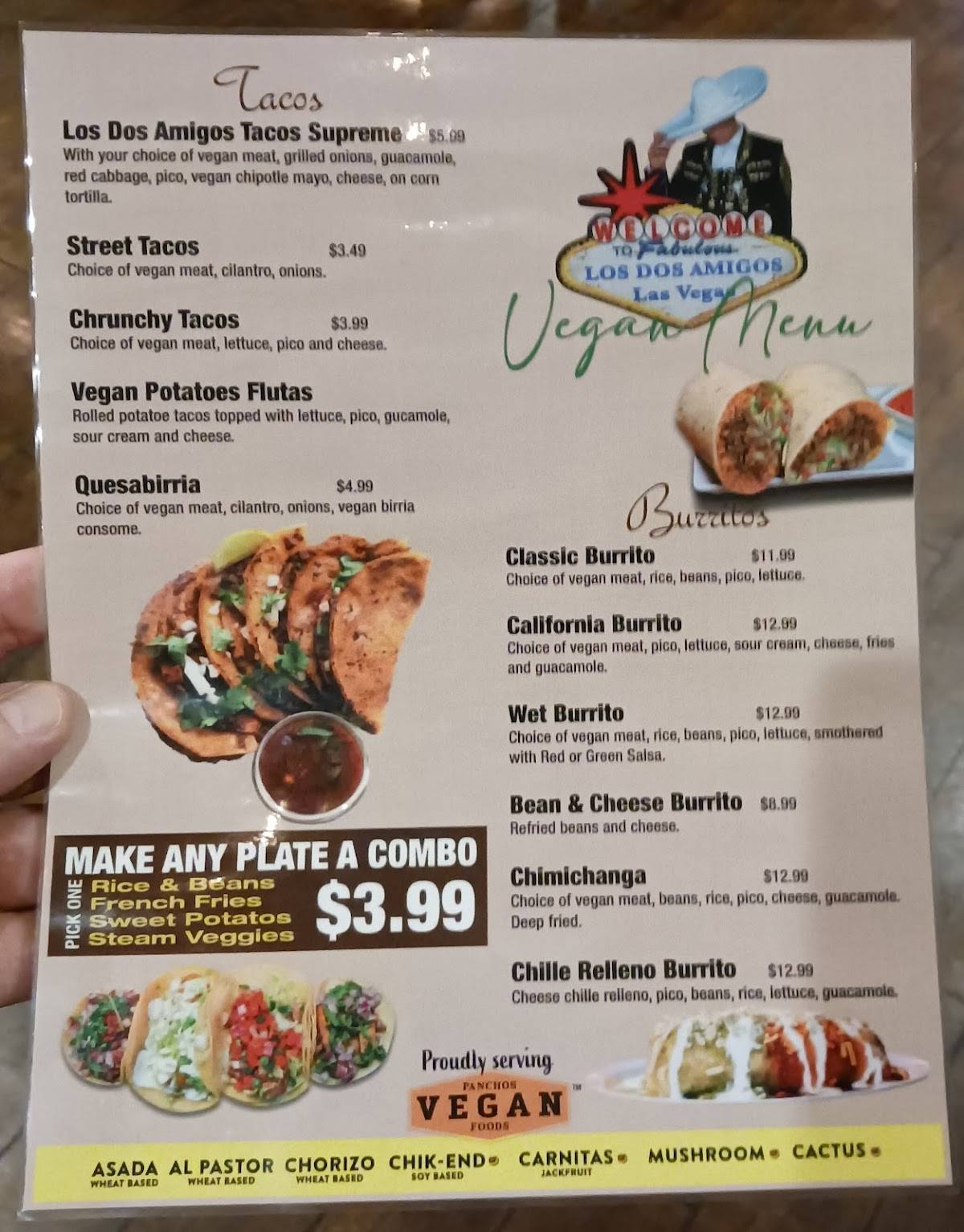 Menu at Los Dos Amigos Mexican Grill restaurant, Las Vegas