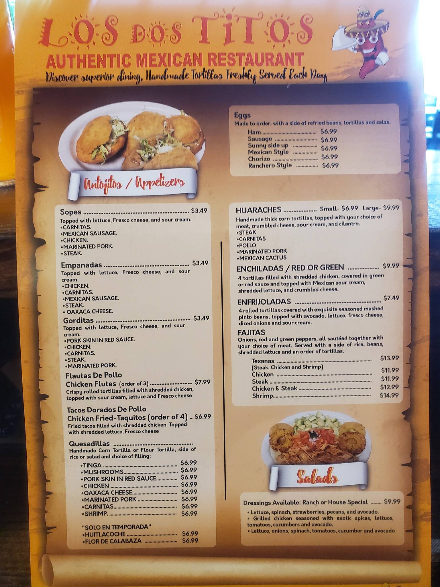 Menu at Los Dos Titos Authentic Mexican Restaurant, Louisburg