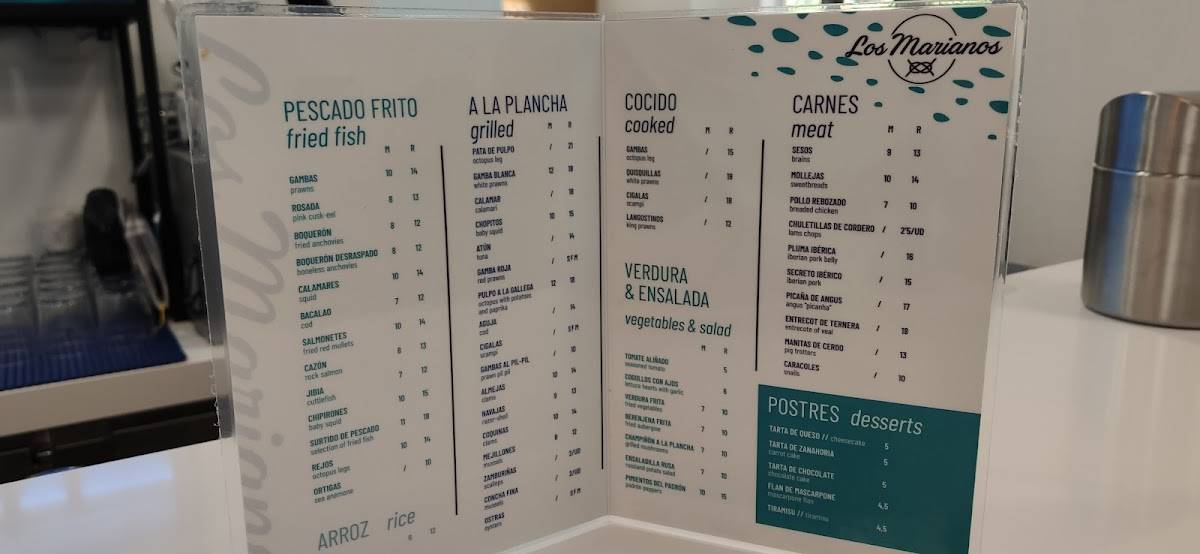 Menu at Los Marianos Zaidín restaurant, Granada