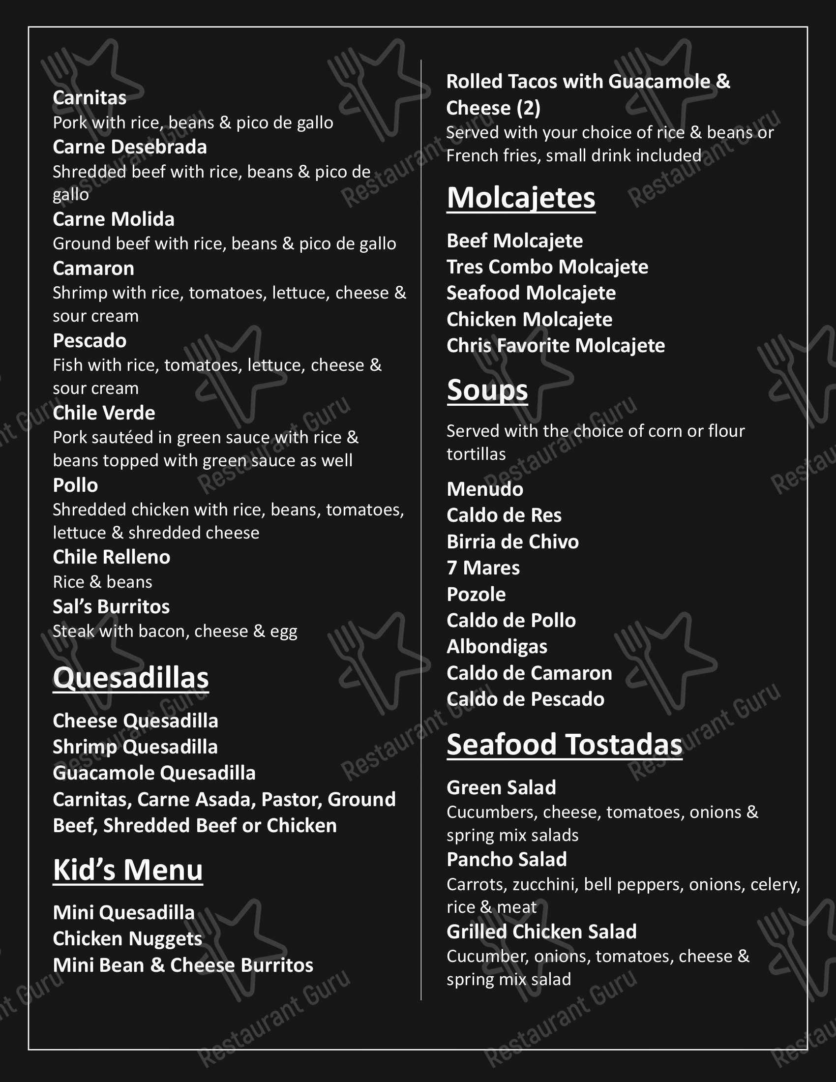 Menu at Los Panchos Mexican Seafood restaurant, Merced, G St